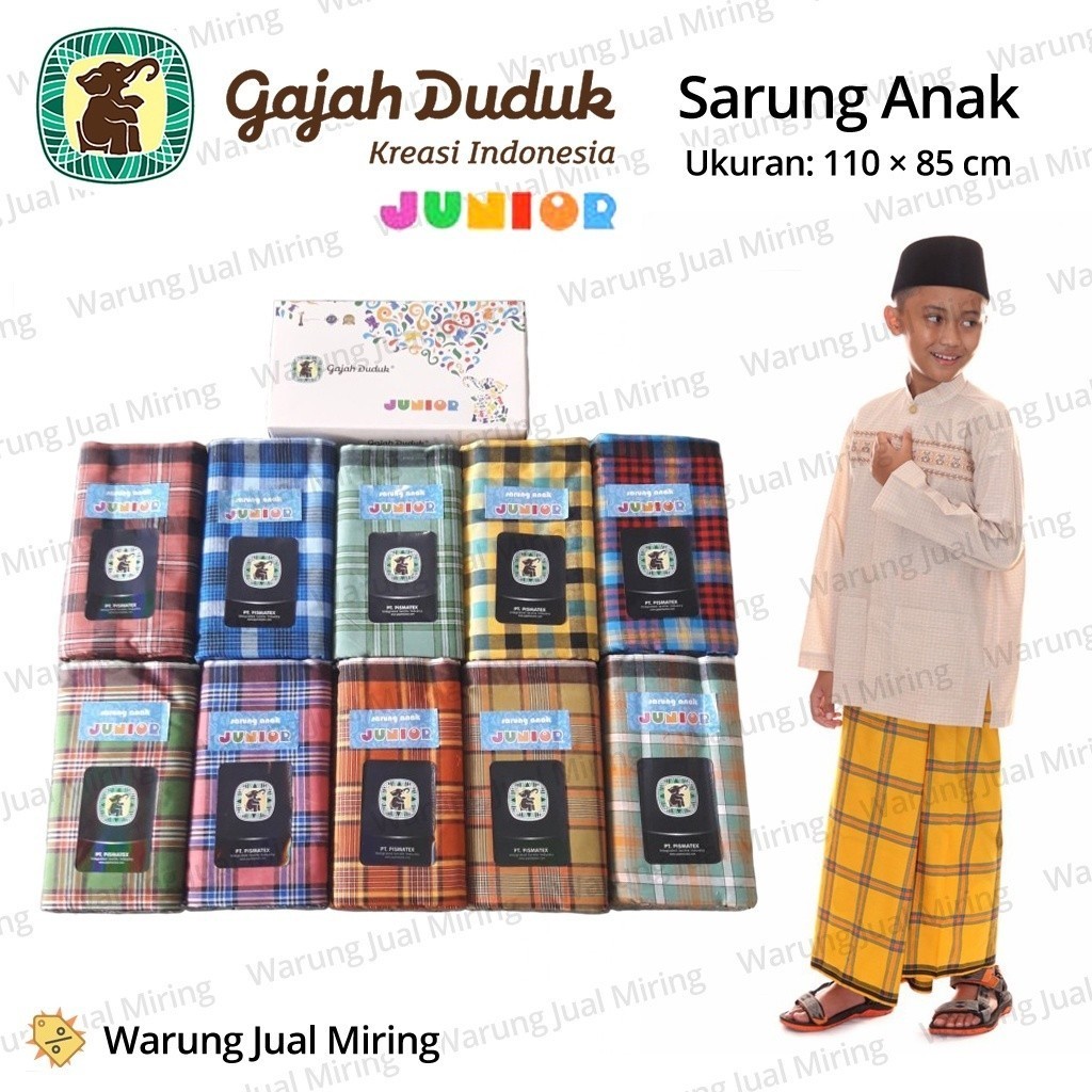 Jual Sarung Anak GAJAH DUDUK Junior Motif Kotak Kain Samping Premium ...