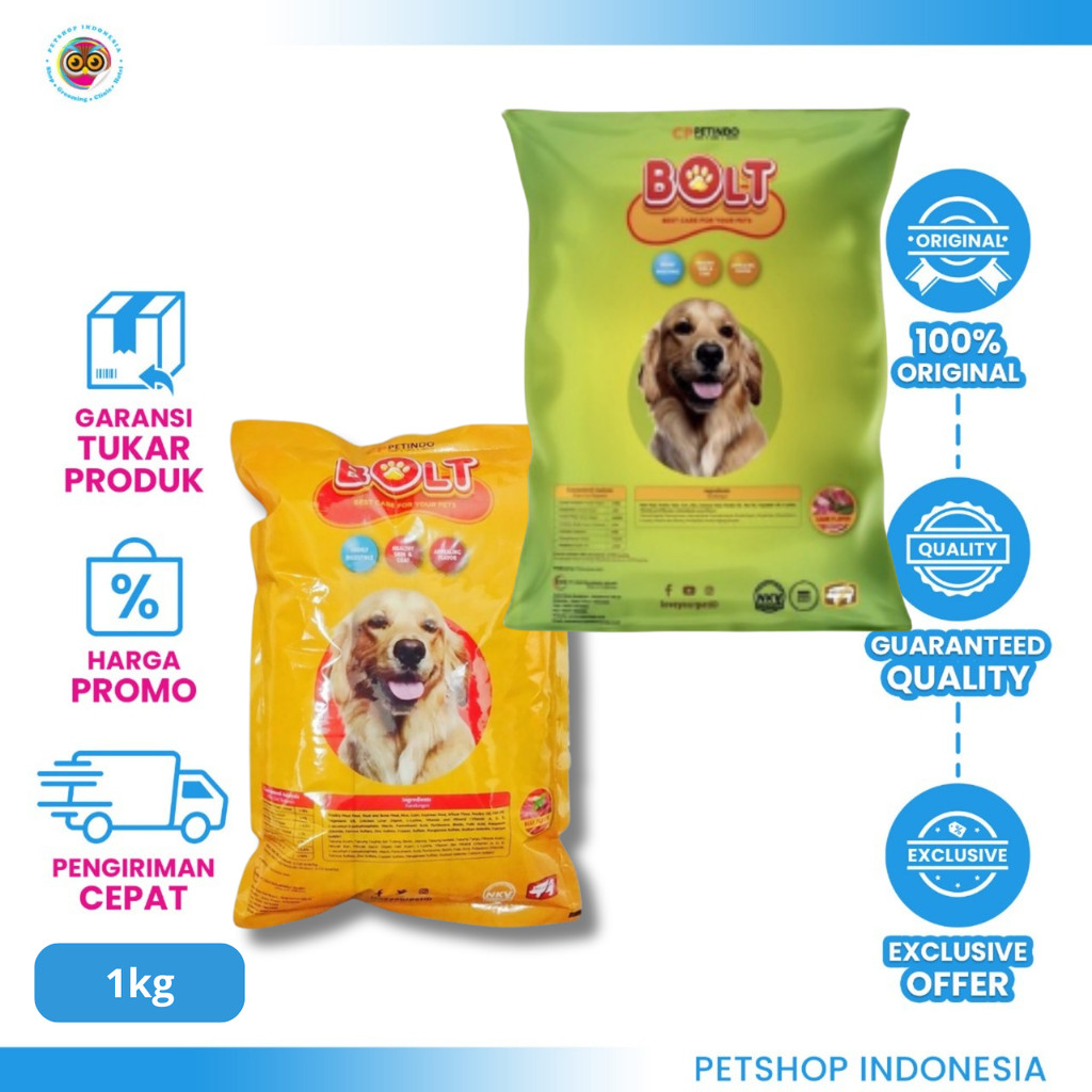 Jual Bolt Dog Food Repack 1kg – Rasa Beef & Lamb Makanan Anjing ...
