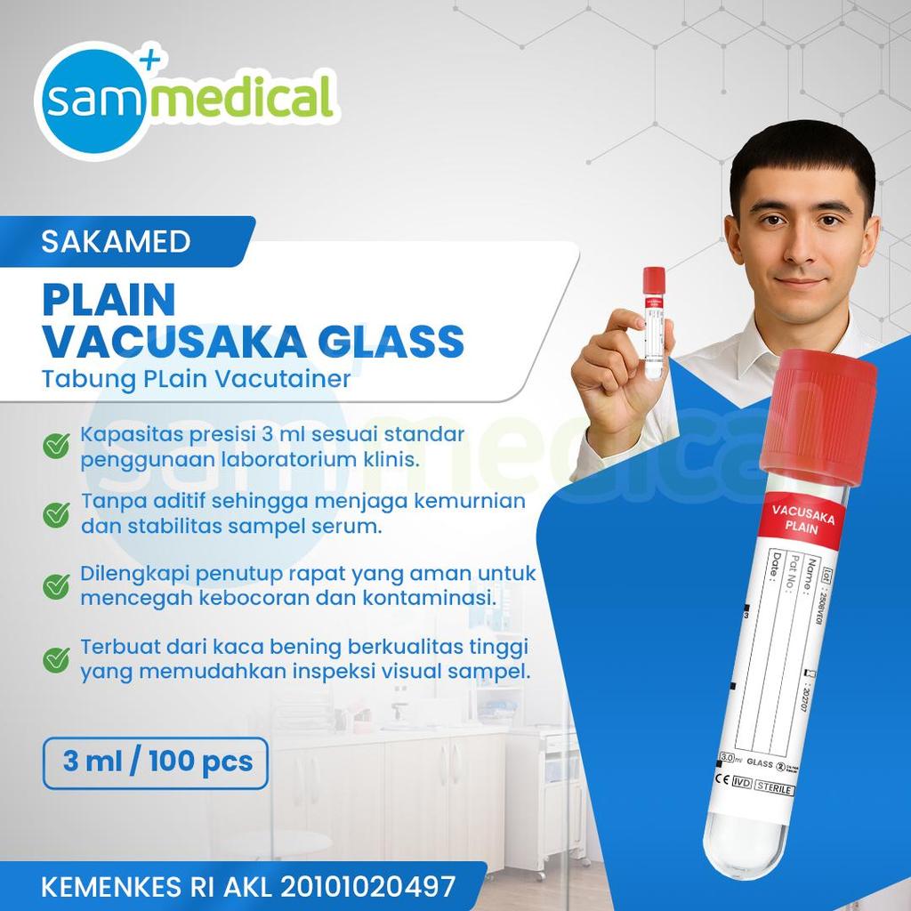 Jual SAKAMED Plain 3 ml Glass Tube / Tabung Darah Collection Tube Plain ...