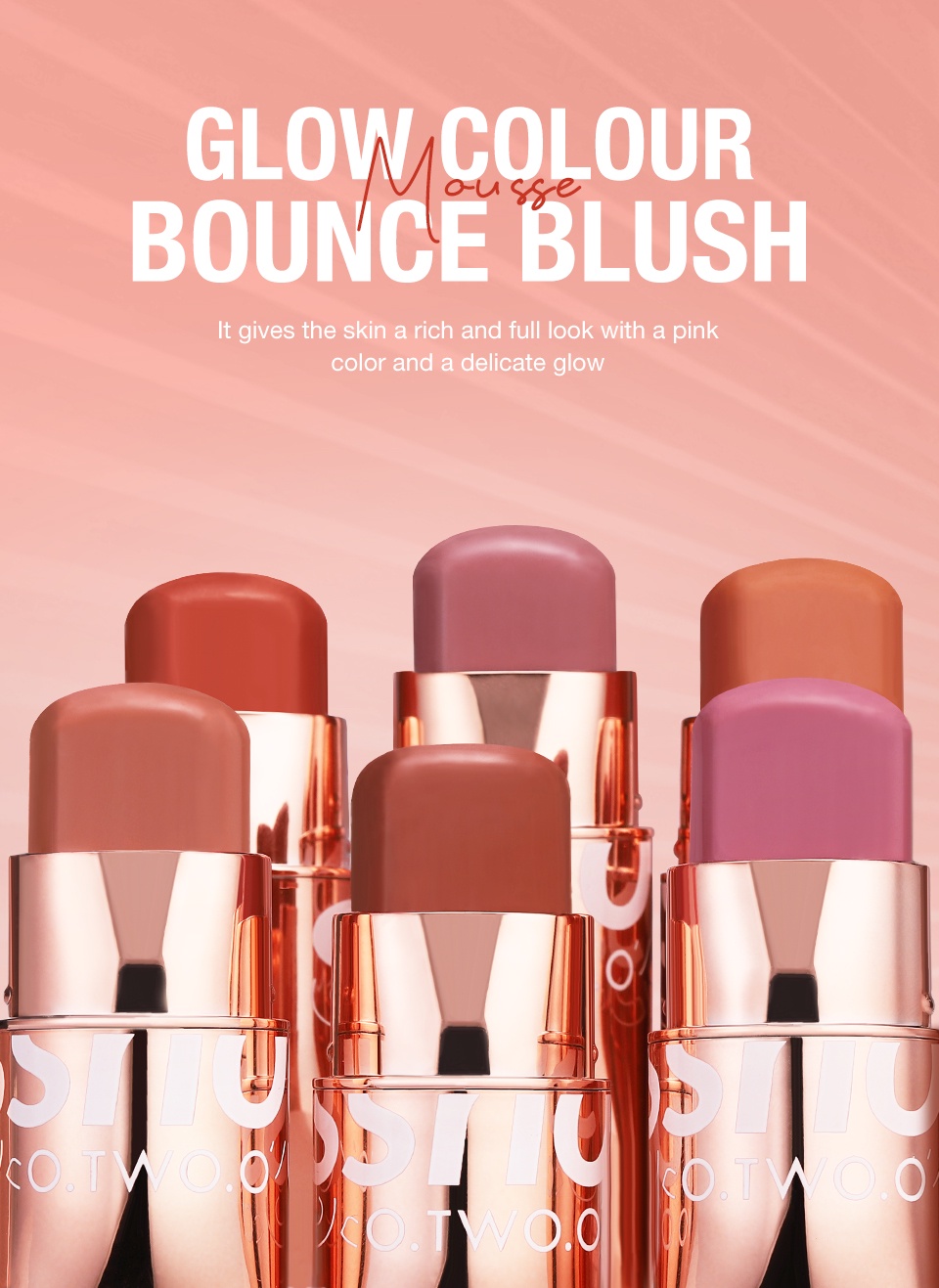 Jual O.TWO.O Makeup Blush Stick Hydrating Gloss Lip & Cheek 6 Colors ...