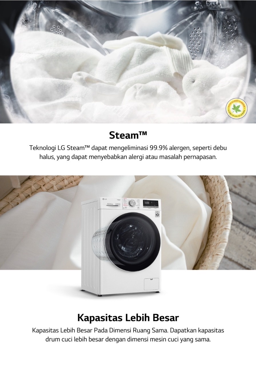 Jual LG Mesin Cuci Front Load 8,5kg - AI DD dengan Steam, Smart Diagnosis - Putih | FV1285S5WS ...