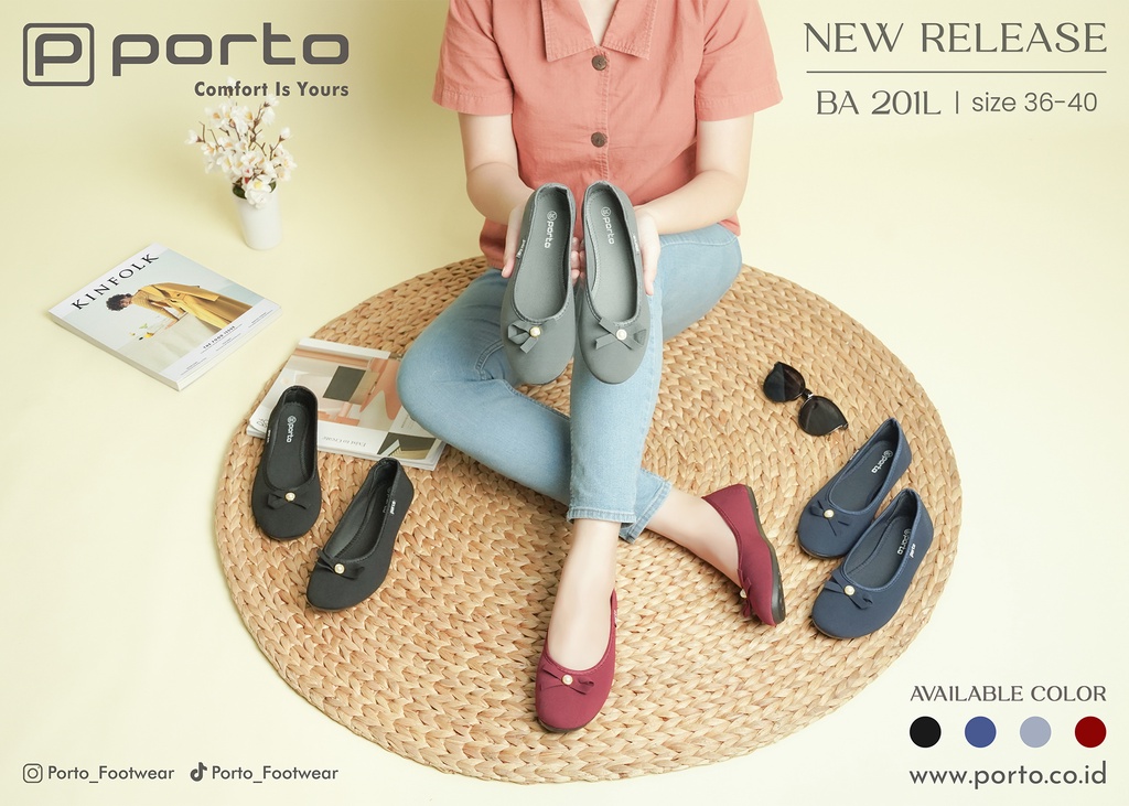Jual Porto BA201L - Sepatu Kerja Wanita Flatshoes Balet Kain Nyaman ...