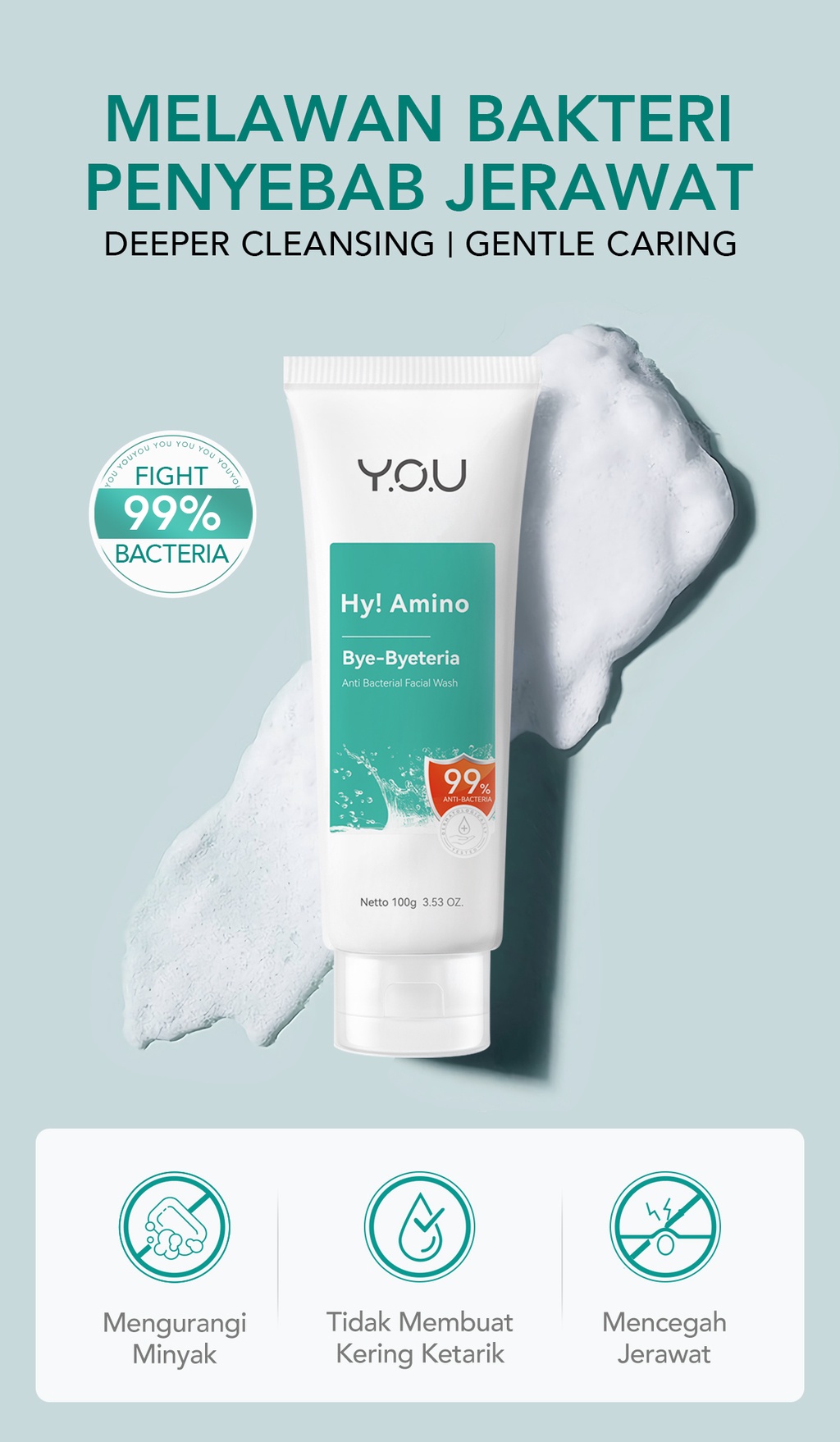 Jual YOU Hy! Amino Bye-Byeteria Anti Bacterial Facial Wash Sabun ...