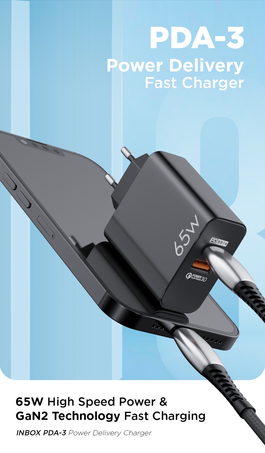 Jual Inbox PDA-3 Kepala Charger 65W Android Iphone Dual USB Type C GaN ...