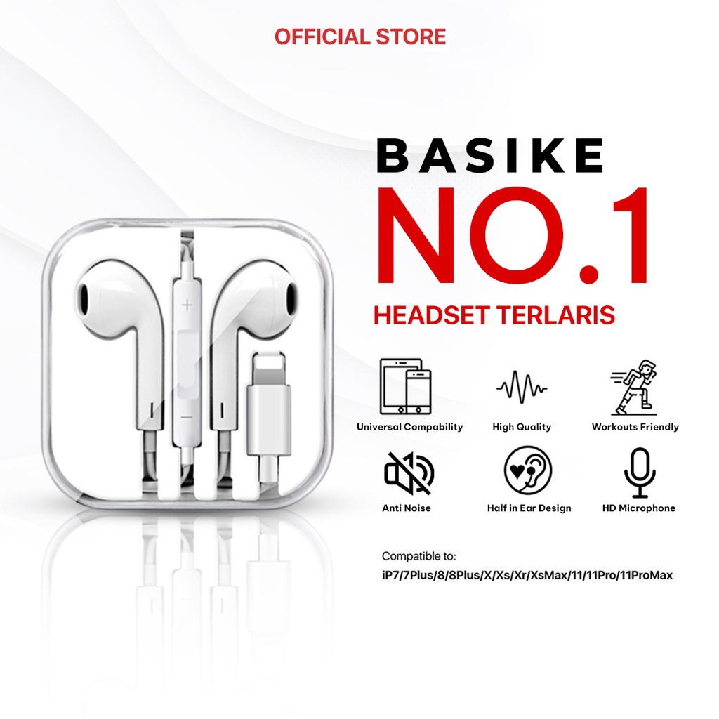 Jual BASIKE Headset Gaming Earphone Handsfree Lightning Jack with Mic ...