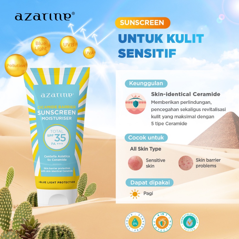 Jual Azarine Cicamide Barrier Sunscreen Moisturiser SPF35 PA+++ [LOLOS UJI INVIVO INVITRO ...