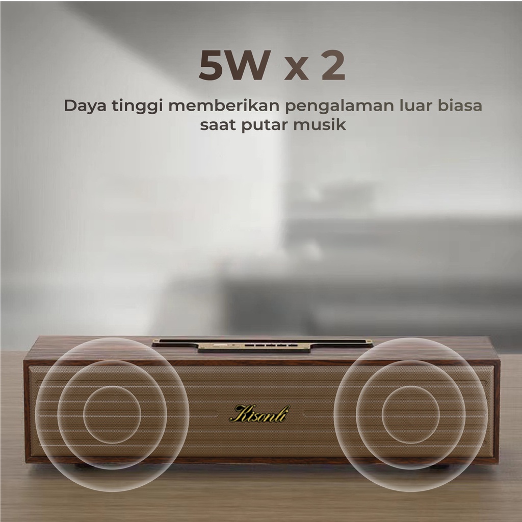 Jual KISONLI - Speaker Bluetooth Retro Klasik Bahan Kayu Asli Memiliki Phone Holder G-11A ...