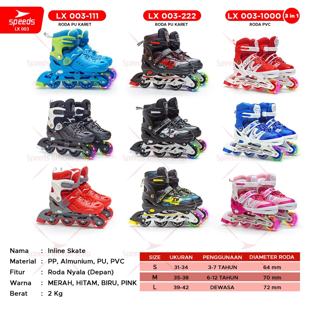 Jual SPEEDS Sepatu Roda Skate Anak dan Dewasa Inline Roda Full Karet PU ...