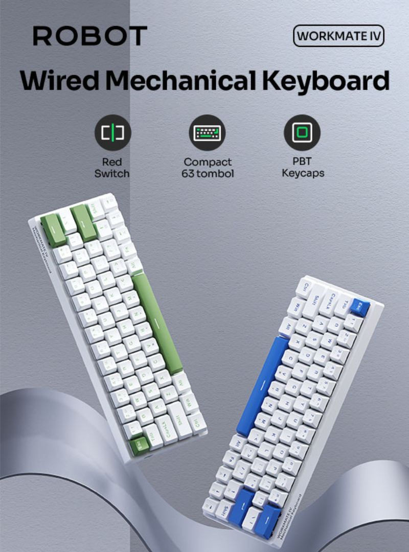 Jual ROBOT Mechanical Gaming Keyboard Wired Compact 63 Keys PBT Keycaps ...