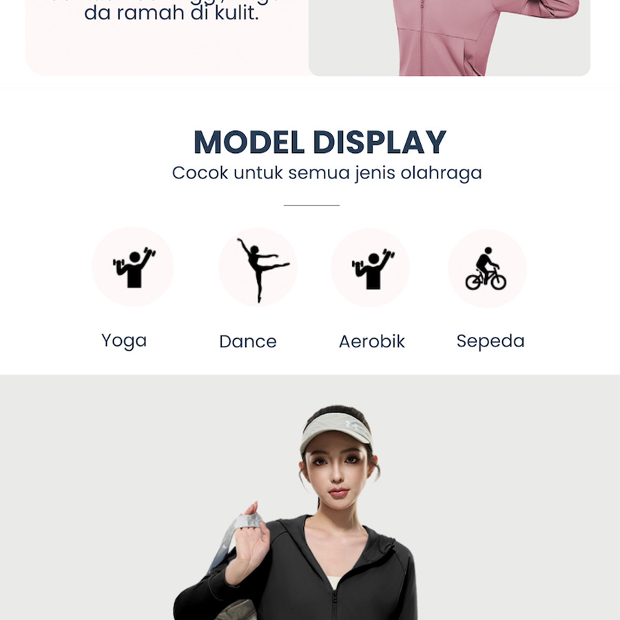 Jual KKTOP Jaket Olahraga Wanita Jaket Anti UV UPF 50+ Baju Gym Atasan Olahraga Yoga Cepat ...