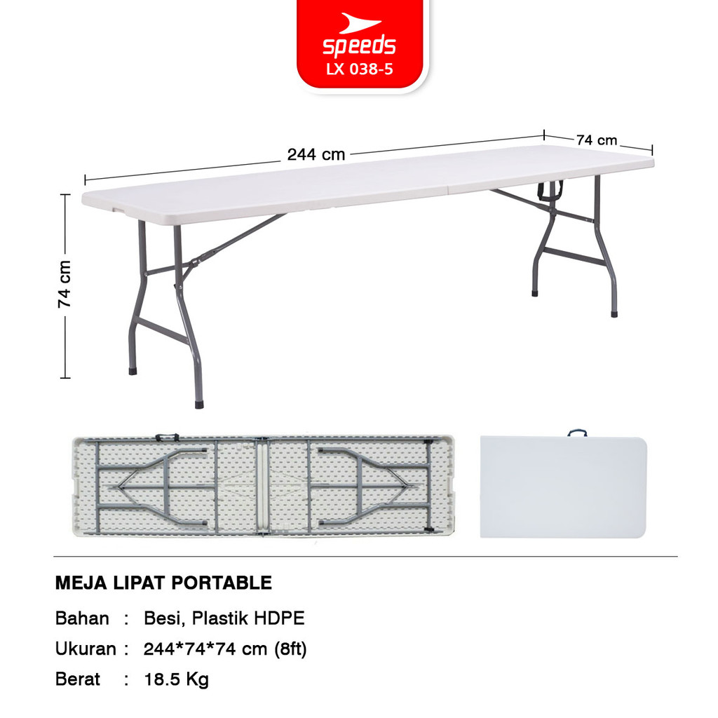 Jual SPEEDS Meja Lipat Folding Table 244x75x74cm HDPE Indoor Outdoor ...