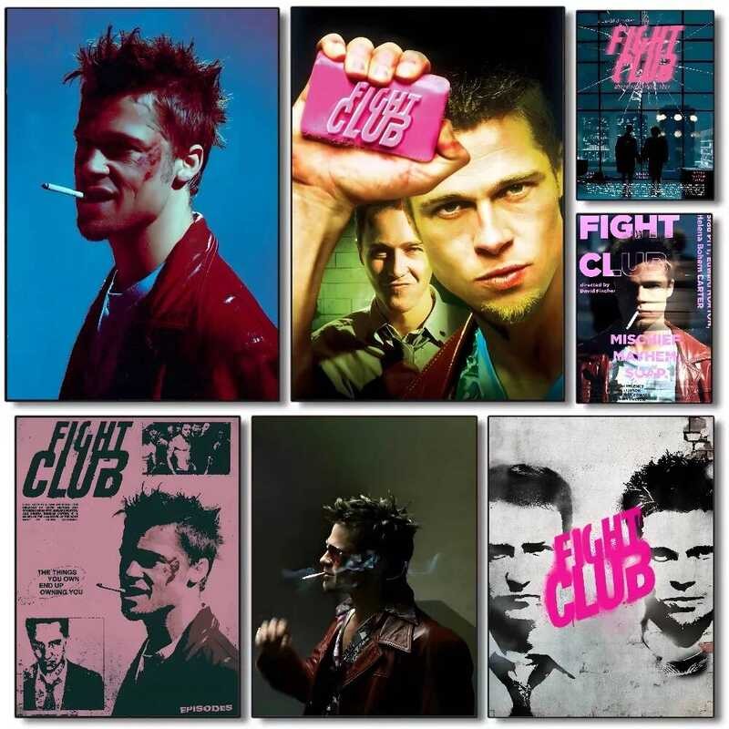 Jual Film Poster Fight Club Brad Pitt Tinju Seni HD Stiker Dinding ...