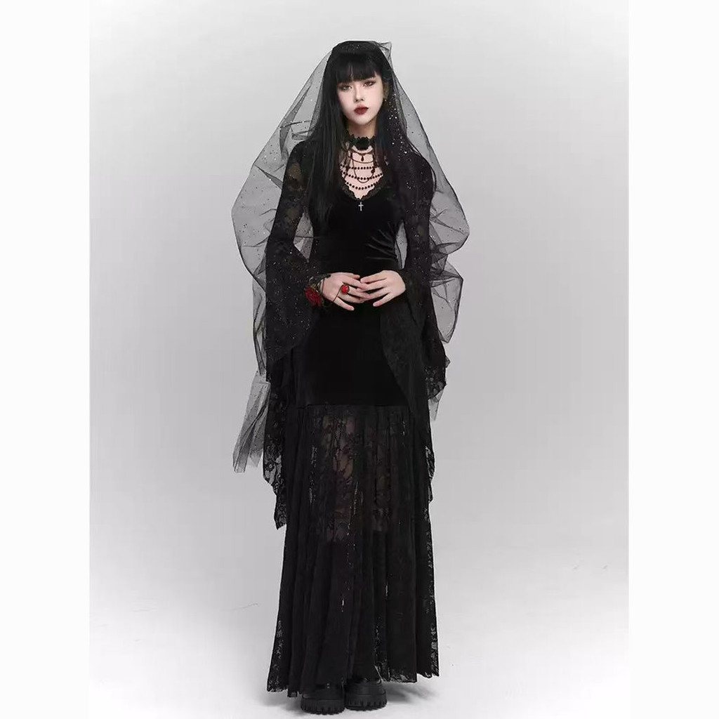 Jual Halloween Costume Gothic Style Dress Bat Sleeve Dress Witch Cos ...