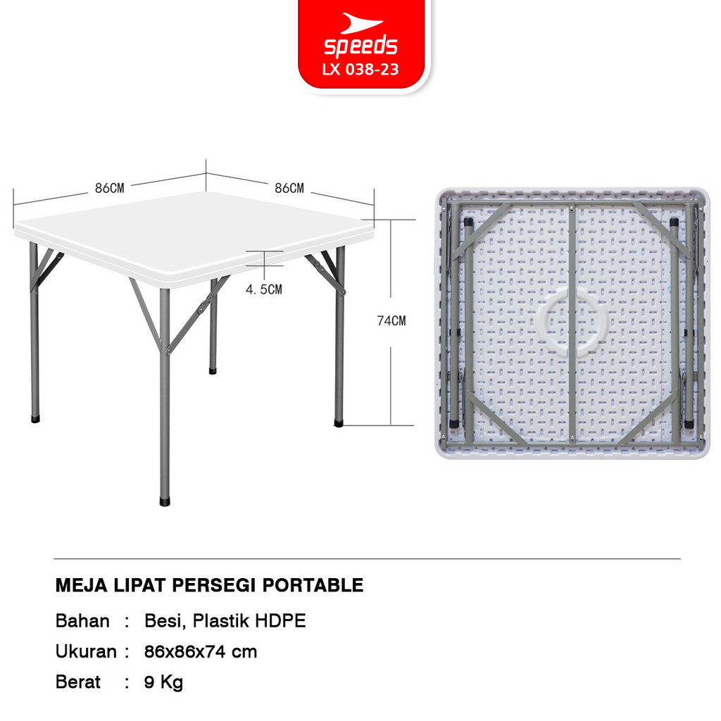 Jual SPEEDS Meja Lipat Plastik 86x86x74cm Folding Table HDPE Indoor ...