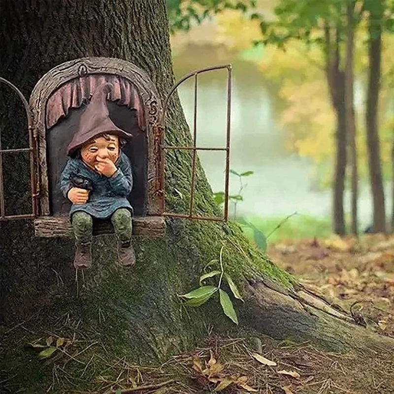 Jual Patung Resin Window climbing white bearded dwarf resin handicraft ...