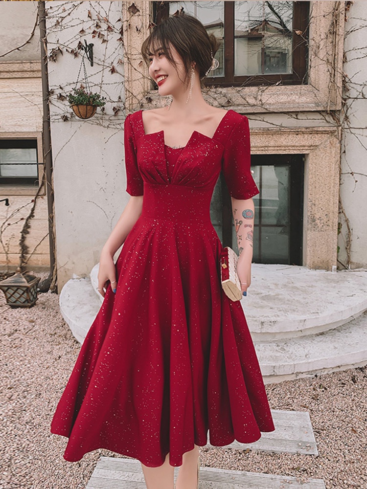 Jual Gaun jumbo big size dress Gaun koktail merah anggur untuk wanita ...
