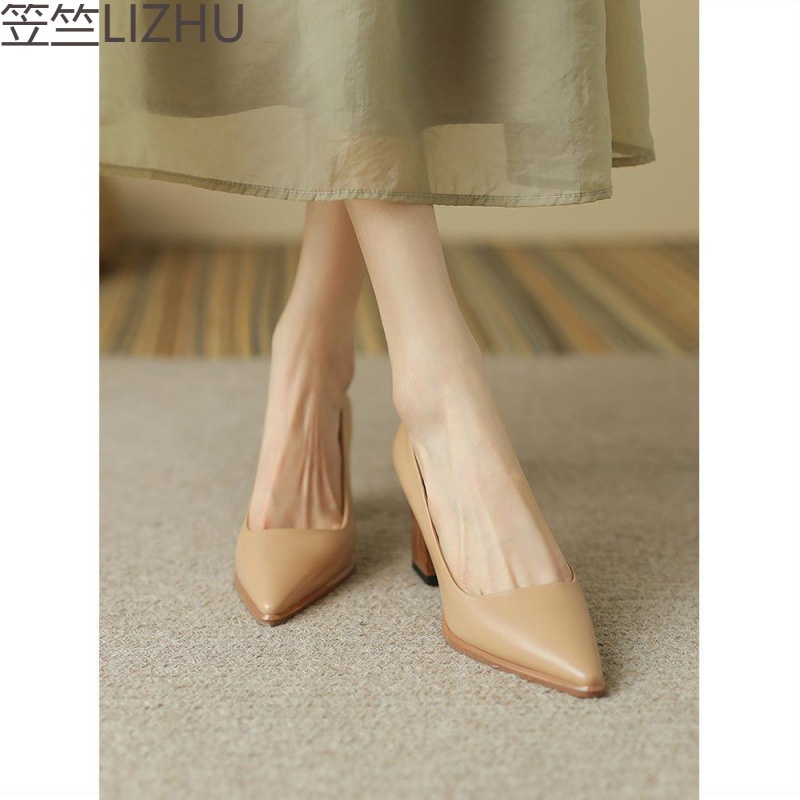 Jual Heels lancip Tepat telanjang, tumit tebal perempuan, jari jari ...
