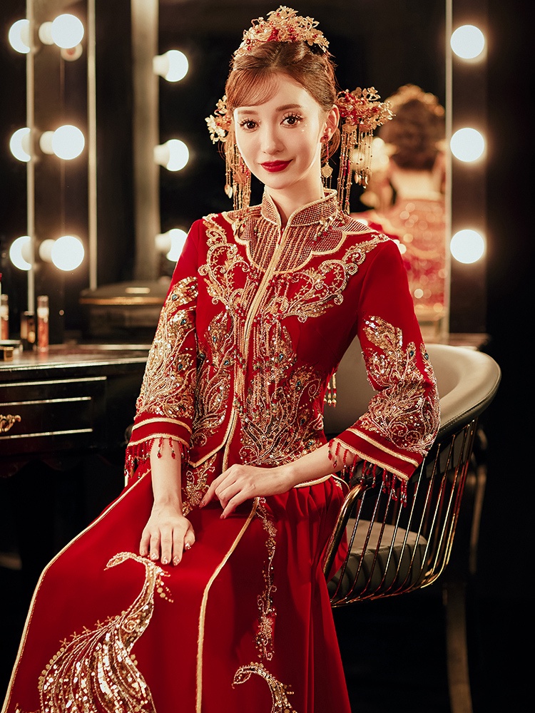 Jual Gaun pengantin chinese Heavy Industry Velvet Show Hefu New Bride ...