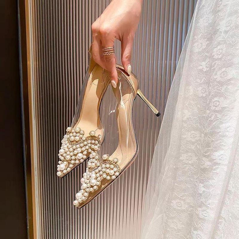 Jual Sepatu pesta wanita Rhinestone High Heels Tahun Baru Transparent ...