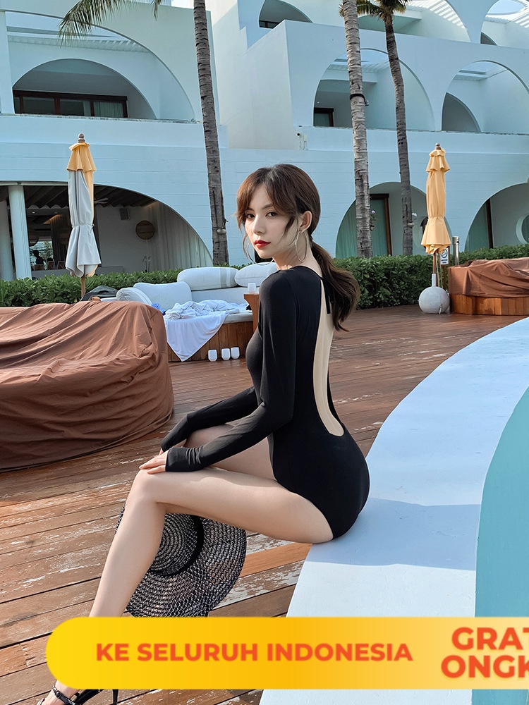 Jual Pakaian Renang Wanita Swimwear Feel Long Sleef One Piece South Korea New Covering Belly ...