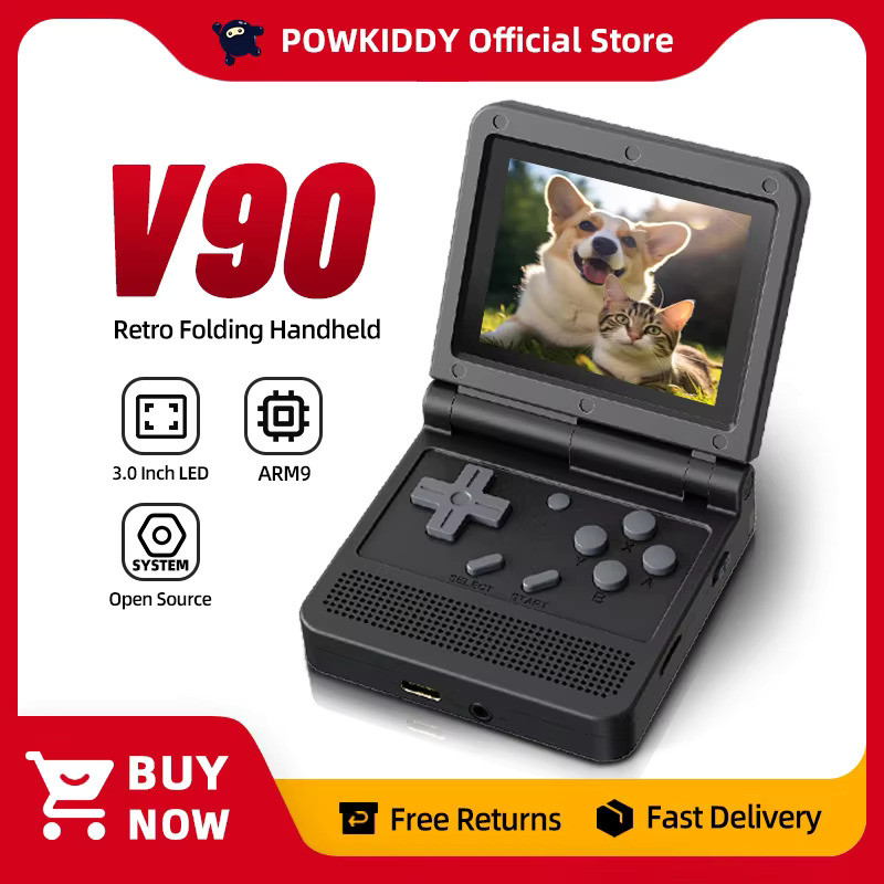 Jual POWKIDDY v90 Black Version 3-Inch IPS Screen Flip Handheld Open ...