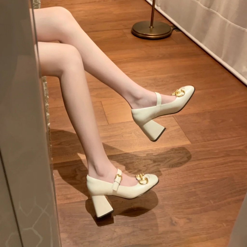 Jual Heels lancip Jalur baru wanita sepatu tinggi dengan sepatu Mary ...