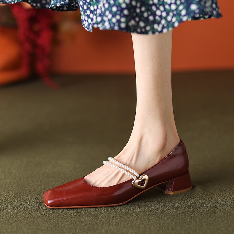 Jual Sepatu tunggal sepatu kaki kuadrat wanita anggur modus baru sapi ...