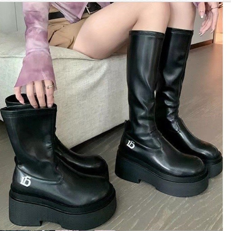 Jual Sepatu boots tinggi wanitaSepatu kurus elastik untuk wanita dengan ...