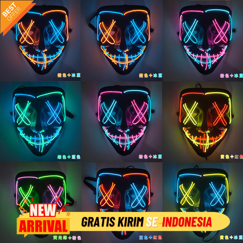 Jual Topeng Import Halloween LED Luminous V bentuk Full Face Cool Light ...
