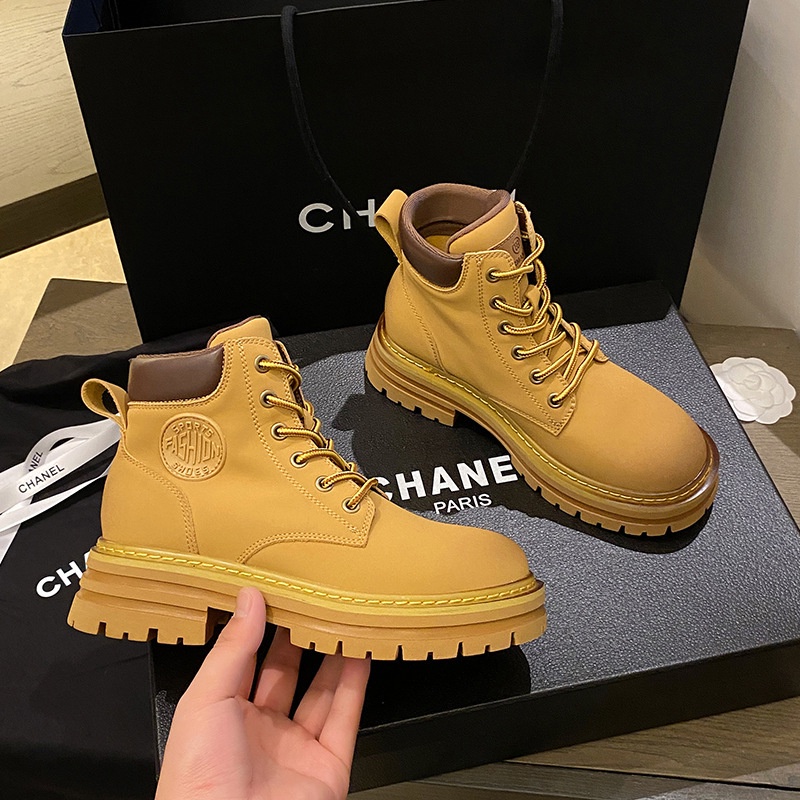 Jual Sepatu boots wanita Sepatu kuning kulit asli untuk pasangan, musim ...