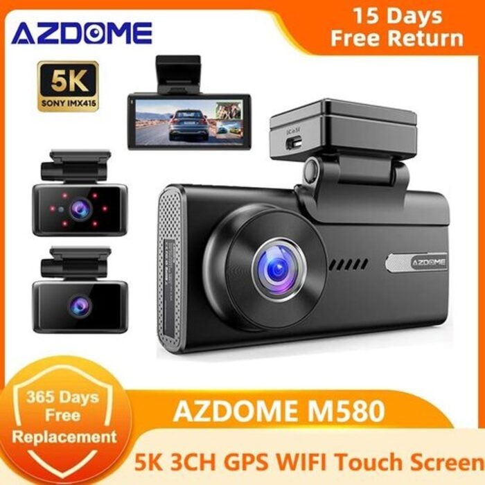 Jual AZDOME M580 5K Dash Cam Recorder 3 Kamera Mobil DVR Dibangun GPS ...