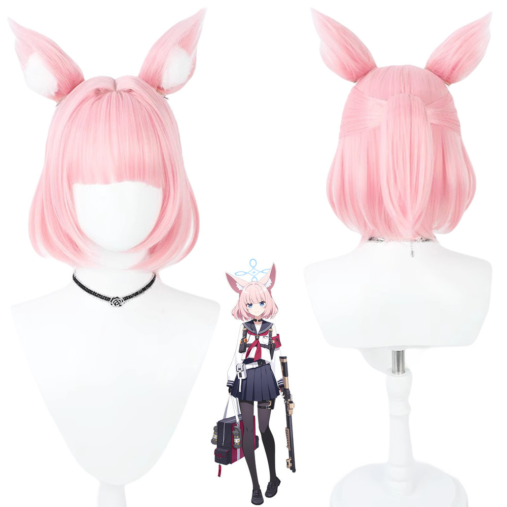 Jual Game Blue Archive Niko Cosplay Wig Pink Short 30cm Heat Resistant ...