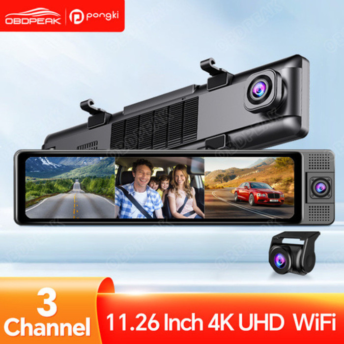 Jual 11.26" Car DVR 4K UHD 3 Camera Front/Cabin/Rear GPS Track Playback ...