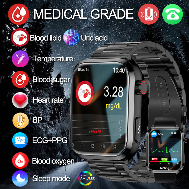 Jual 2024 New Uric Acid Fat Smartwatch ECG+PPG Sugar Lipids Blood ...