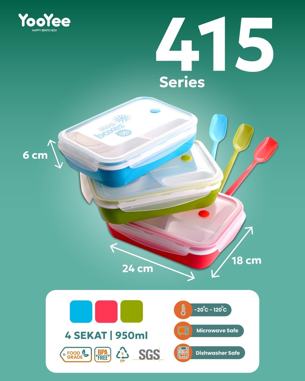 Jual Yooyee 415 Kotak Makan 4 sekat dengan mangkok sup | Shopee Indonesia