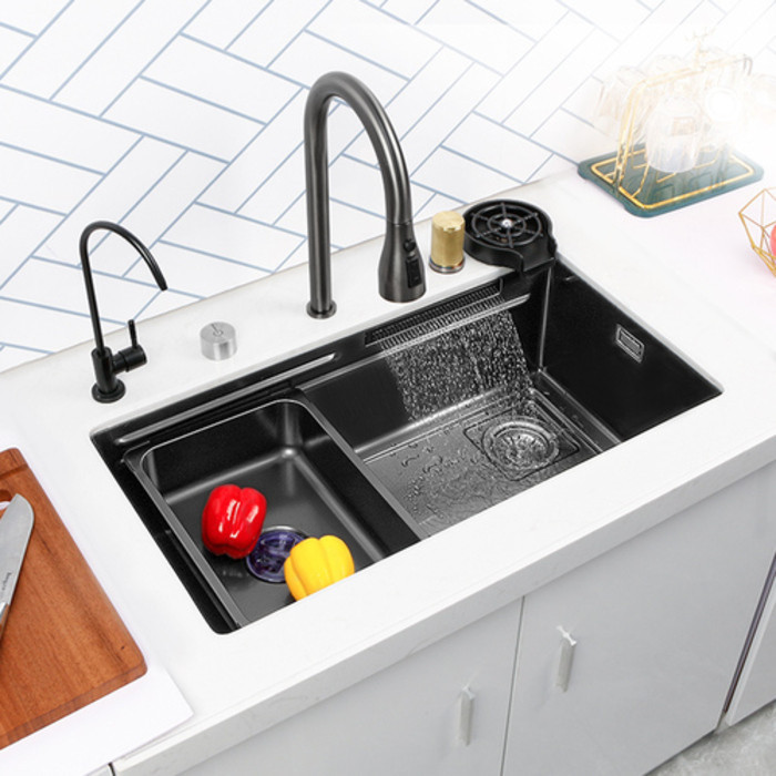 Jual Hidden Waterfall Undermount Kitchen sink Single Bowl Stainless ...
