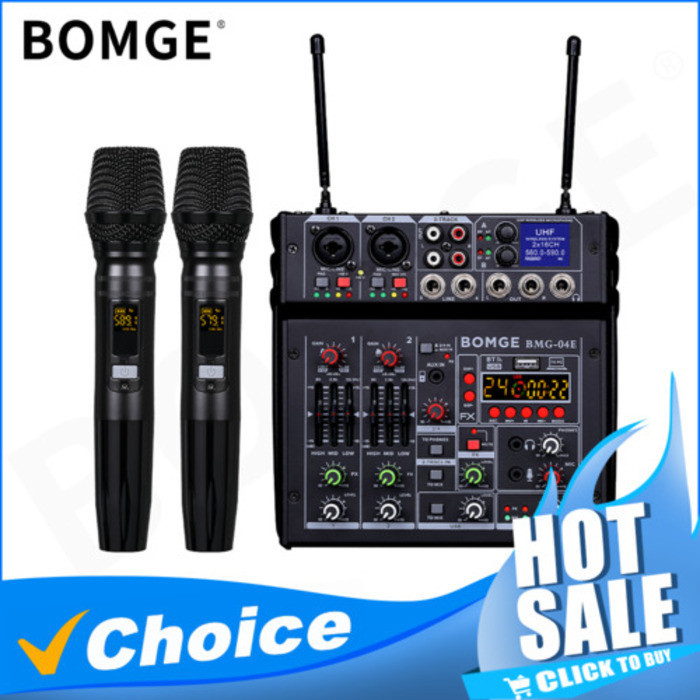Jual BOMGE 04E karaoke Audio mixer 4 Channel Sound With Dual UHF Wireless Mic DJ Mixer for Party ...