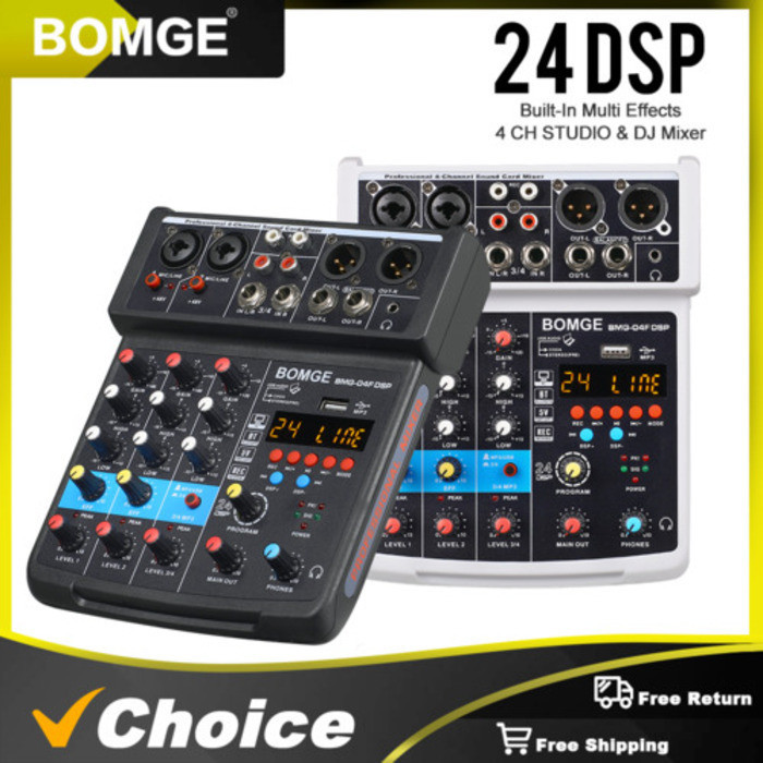 Jual BOMGE Audio Mixer 4 Channel 24 DSP USB Sound Card Interface Console dengan Bluetooth 48V ...