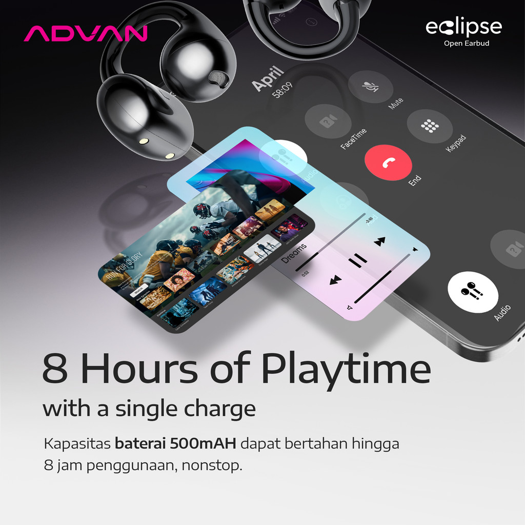 Jual [BEST DEALS] ADVAN Eclipse | OWS | Ear Clip Open Ear | Bluetooth 5.4 Low Latency | IPX4 ...