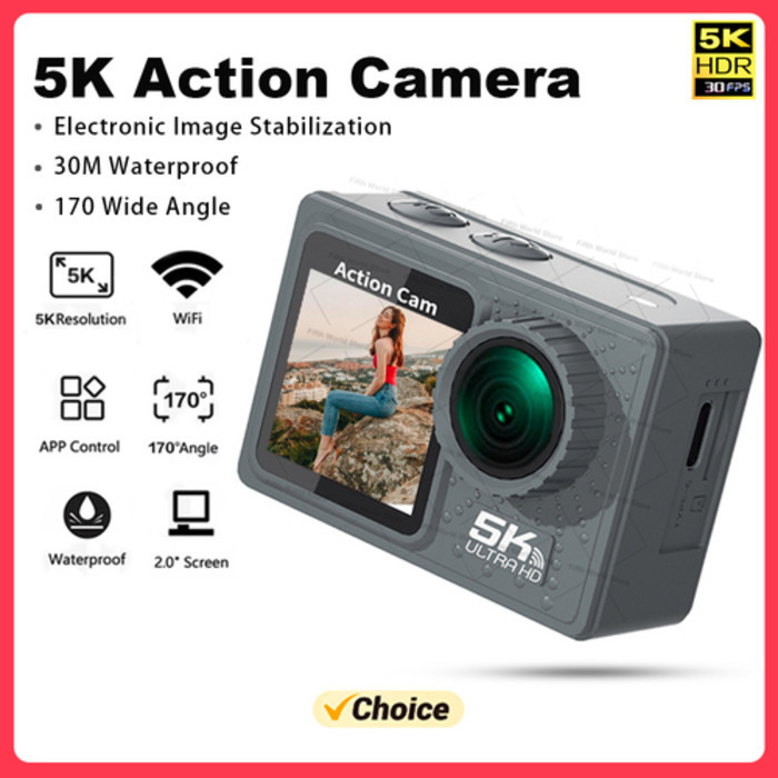 Jual 2024 NEW Action 5K 4K 60FPS WiFi Anti-shake Dual Screen 170° Wide ...