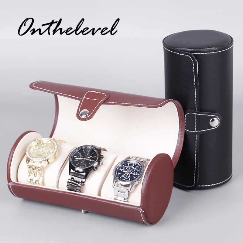 Jual Leather 3 Slot Box Handmade Watch Roll Travel Case Wristwatch ...