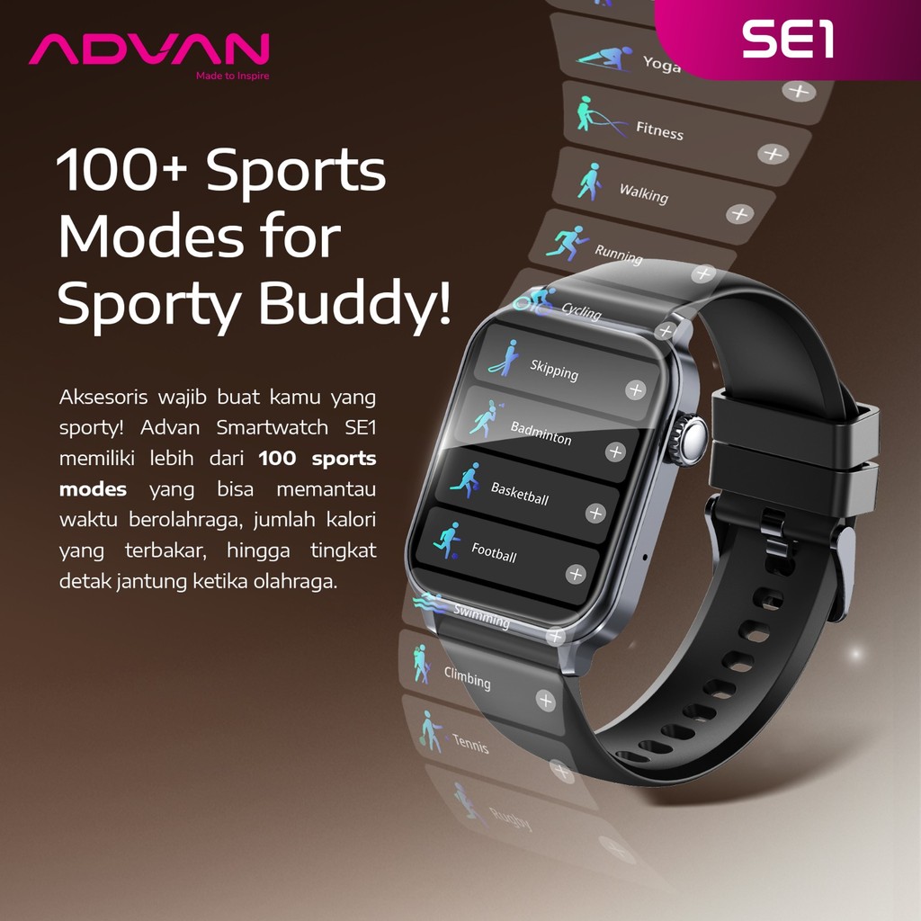 Jual ADVAN Smartwatch SE1 Ai Voice Assistant 100+ Sport Mode IPS 1.83 ...