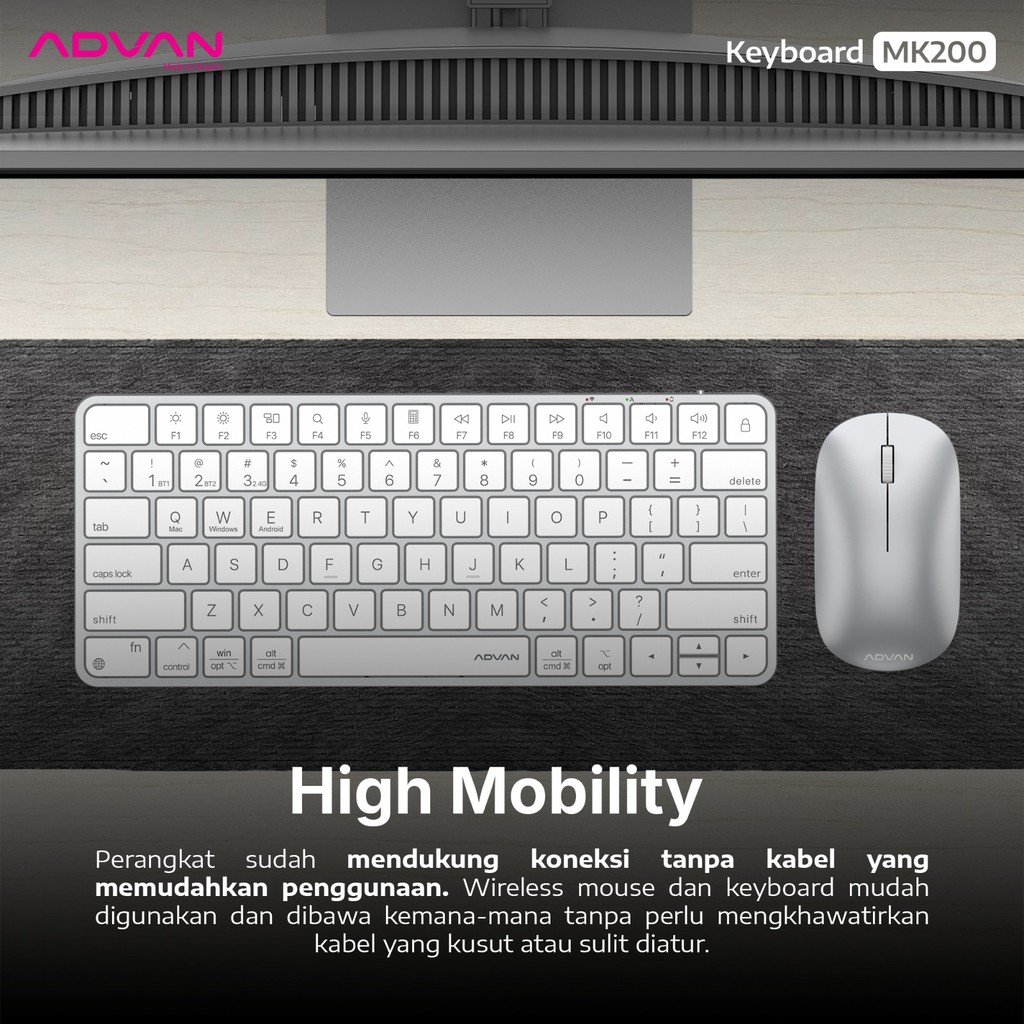 Jual [New Launch] ADVAN Mouse & Keyboard MK200 Wireless 2.4G Bluetooth ...