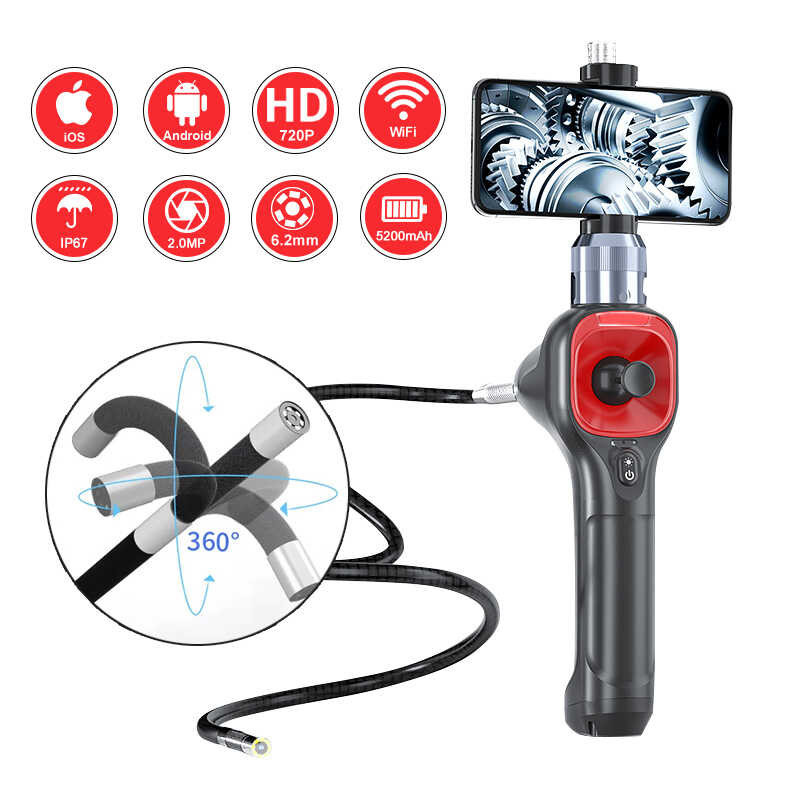 Jual 360 Borescope 4- Way Joystick Articulation Inspection Camera 6.2MM ...