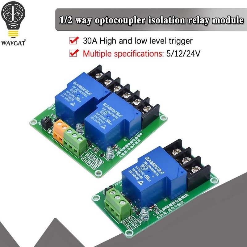 Jual 1 ONE TWO 2 channel relay module 30A with optocoupler isolation 5V 12V 24V supports high ...