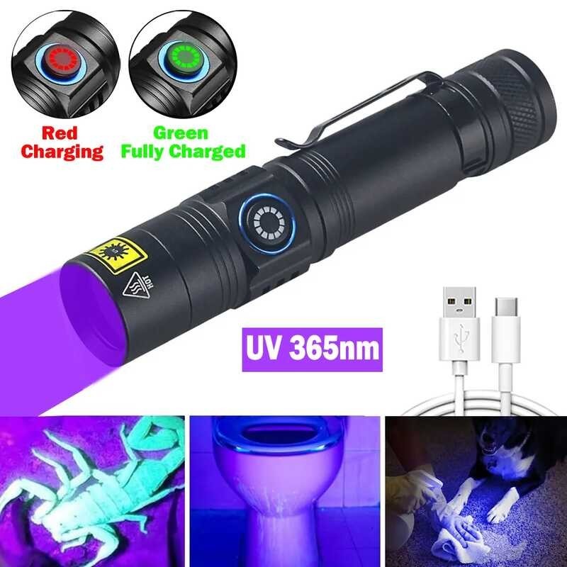 Jual Mini UV Flashlight 365nm 395NM Ultraviolet Blacklight USB Rechargeable Purple Linternas ...