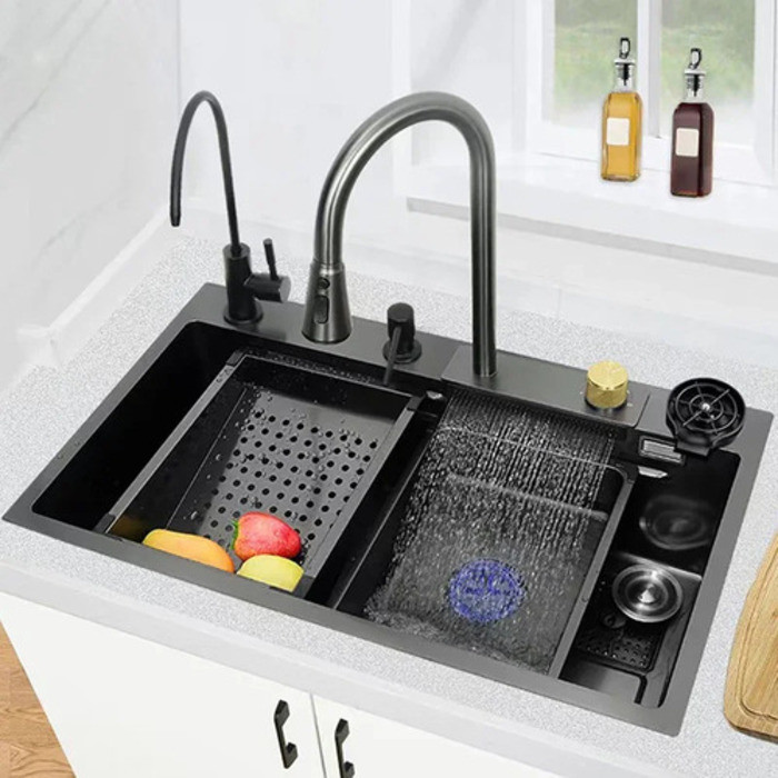 Jual Kitchen Sink Large Multiple Size Wash Basin Waterfall Single Bowl ...
