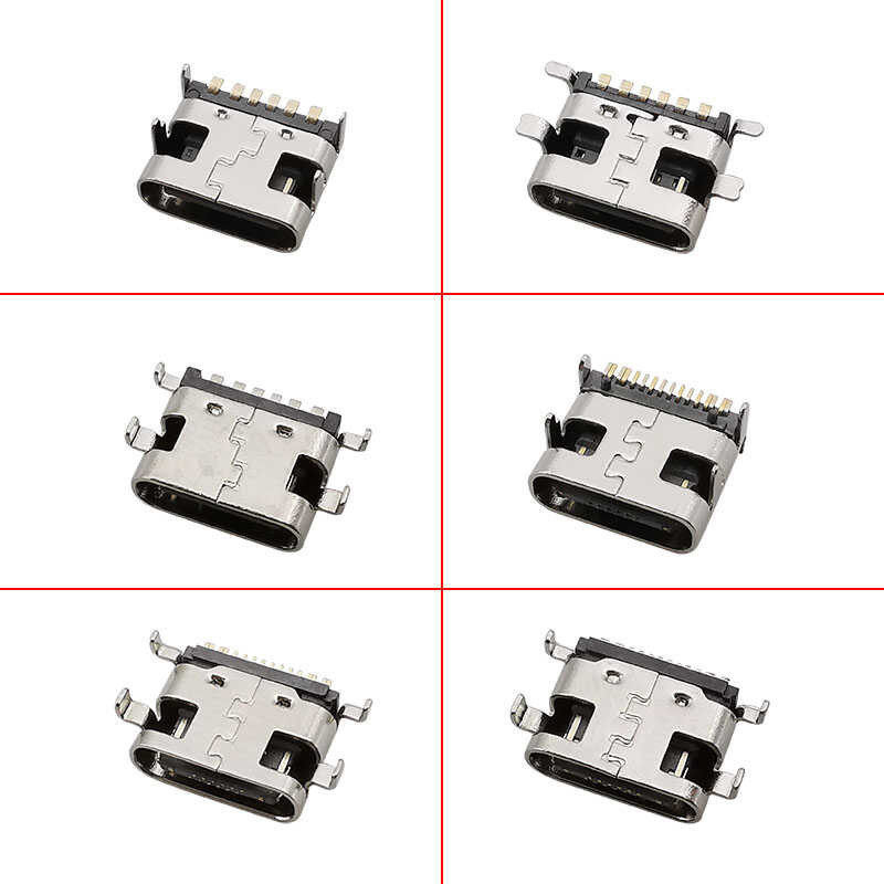 Jual 10Pcs USB Connector Female Charging Port Jack 2/6/16 Pin Type-C ...