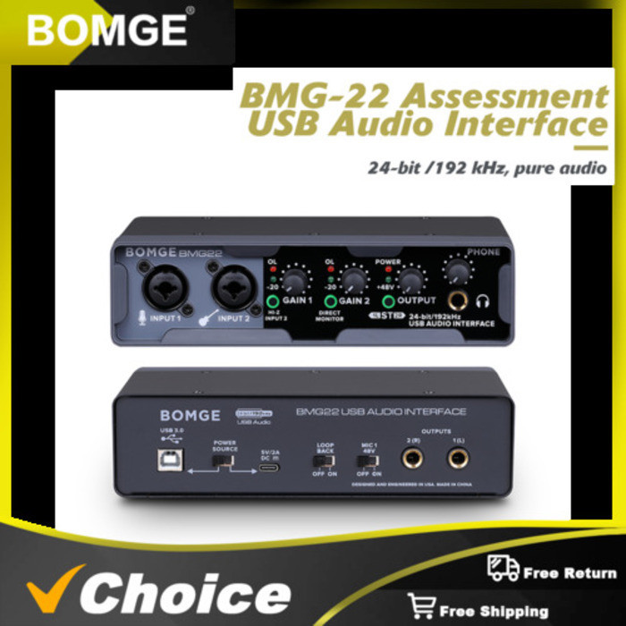 Jual BOMGE USB Audio Interface mixer 24 bit/192 kHz dengan XLR Phantom Power Direct Monitoring ...