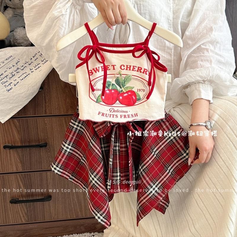 Jual Kulot tak beraturan kotak-kotak tali ceri perempuan dua potong set ...
